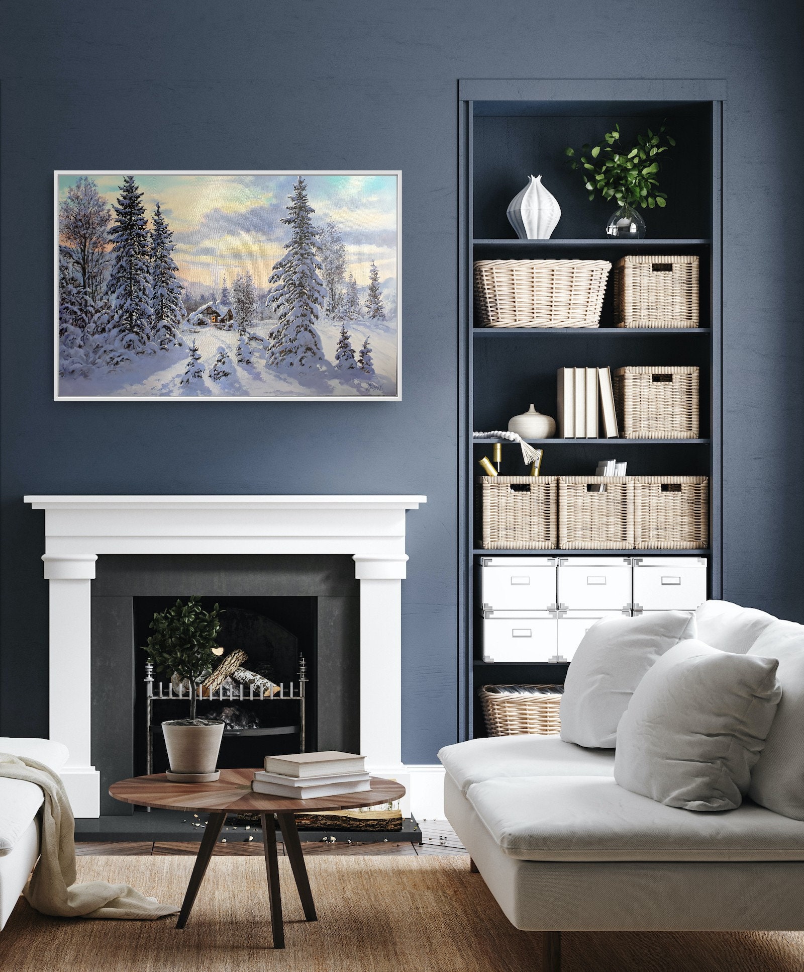 Winter Village Winter Oil Painting Winter Landscape Art Snow Forest ...