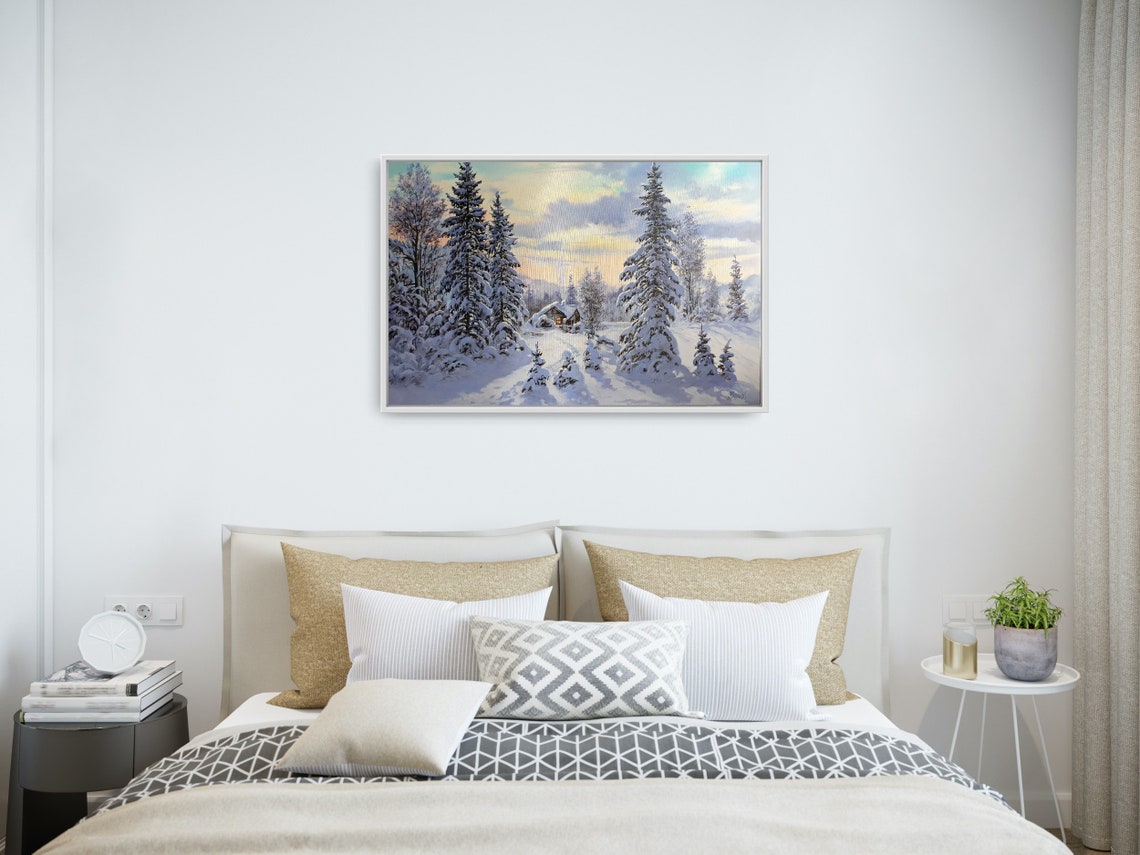 Winter Village Winter Oil Painting Winter Landscape Art Snow Forest ...