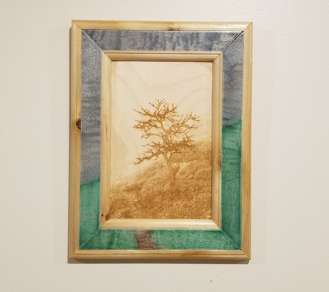 Nature Landscape Print, Laser Engraved, Handmade Wooden Frame, Wall Art ...