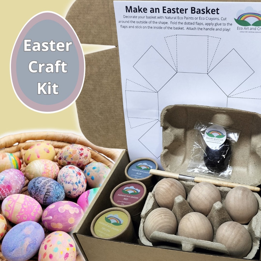 Easter Craft Kit for Kids Wooden Eggs, Natural Paint, Crayons and ...