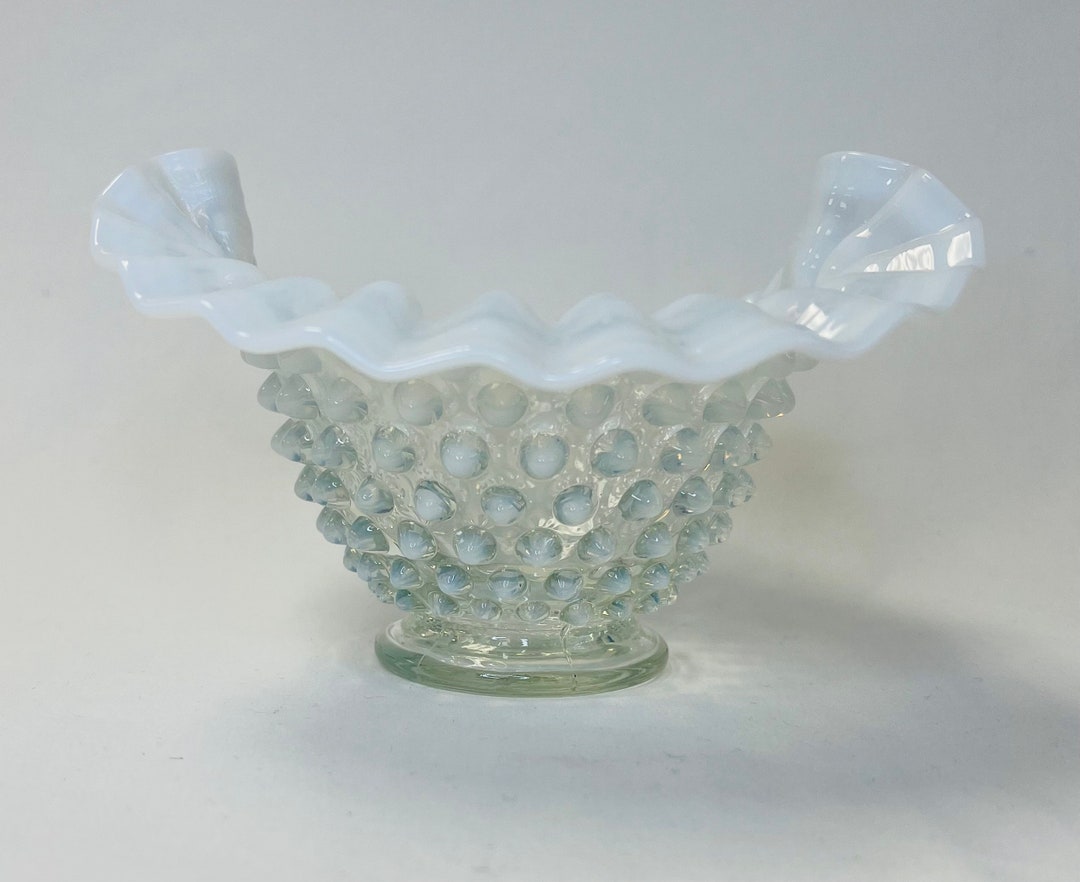 Fenton Art Glass Moonstone Opalescent Hobnail Ruffled Vase - Etsy