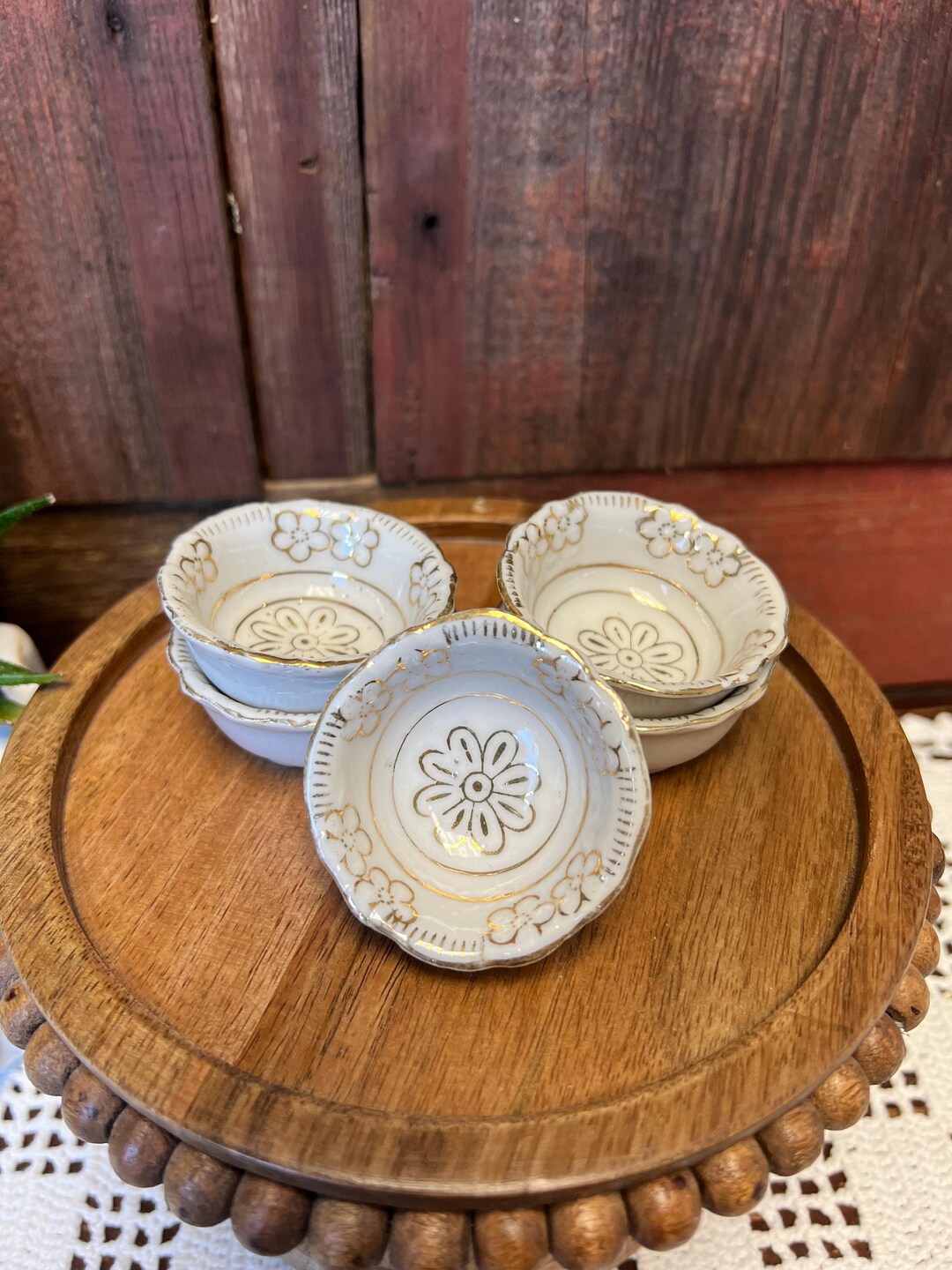 Vintage Salt Cellars - Set of 5 - Ornate Cream With Gold Rimmed Floral ...