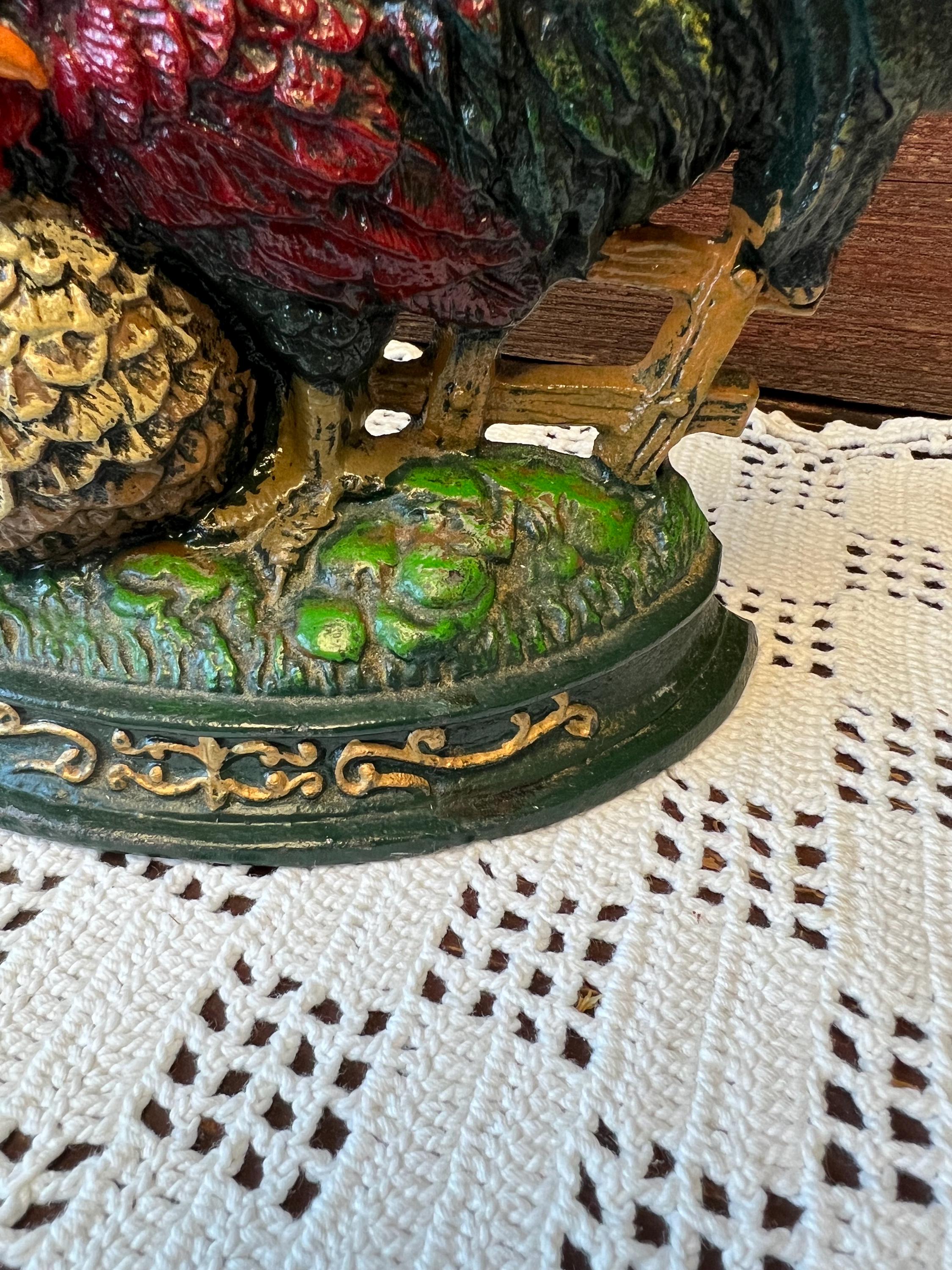 Vintage 8” Heavy Cast Iron Rooster and Chicken Doorstop/bookend Country ...