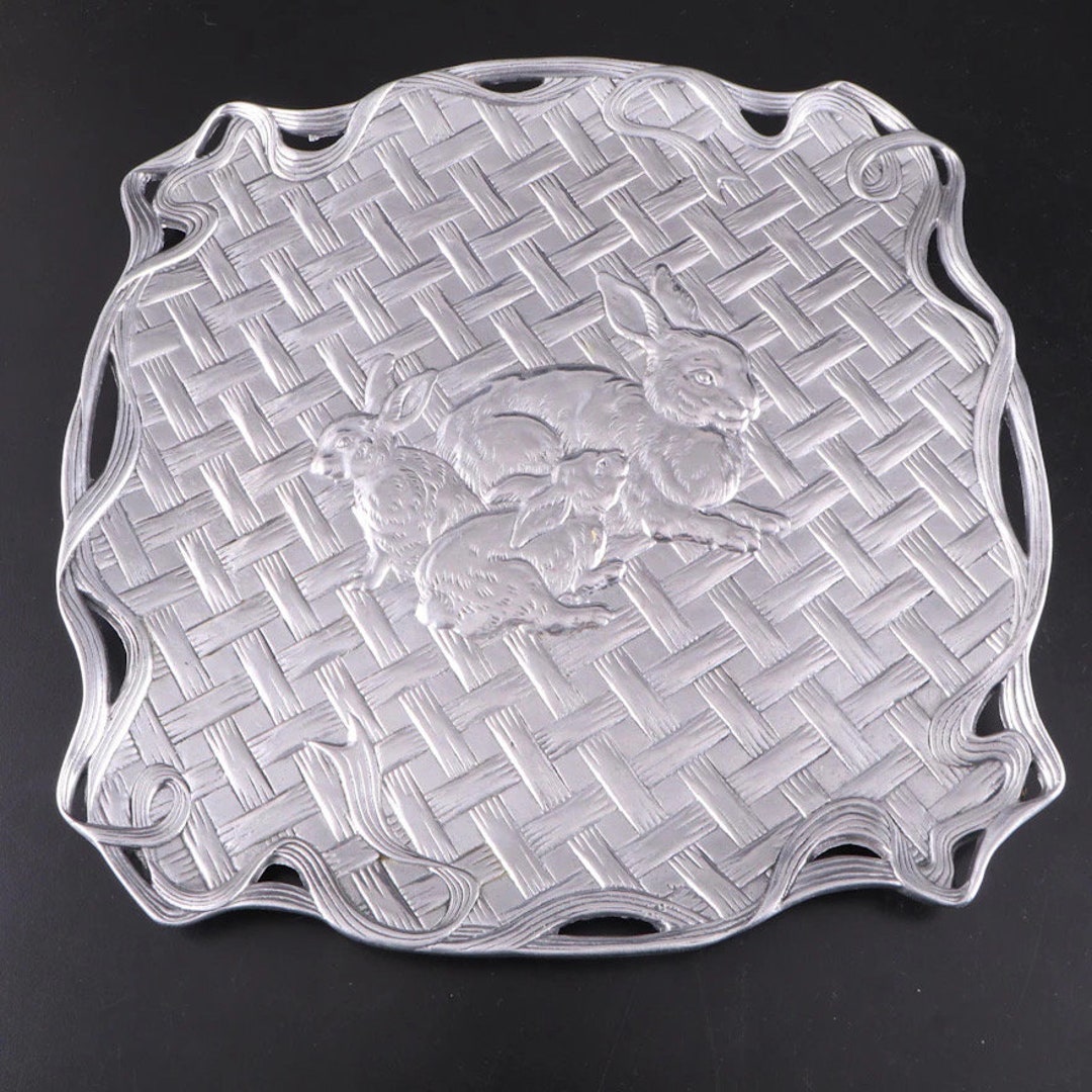 14" Square Arthur Court 3 Bunny Rabbit Aluminum Basket Weave Serving ...