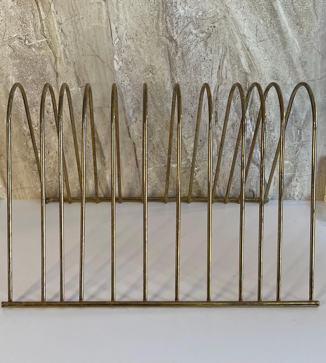 Vintage Record Rack Retro 1970s Mcm-gold Metal arch Shape table Top ...