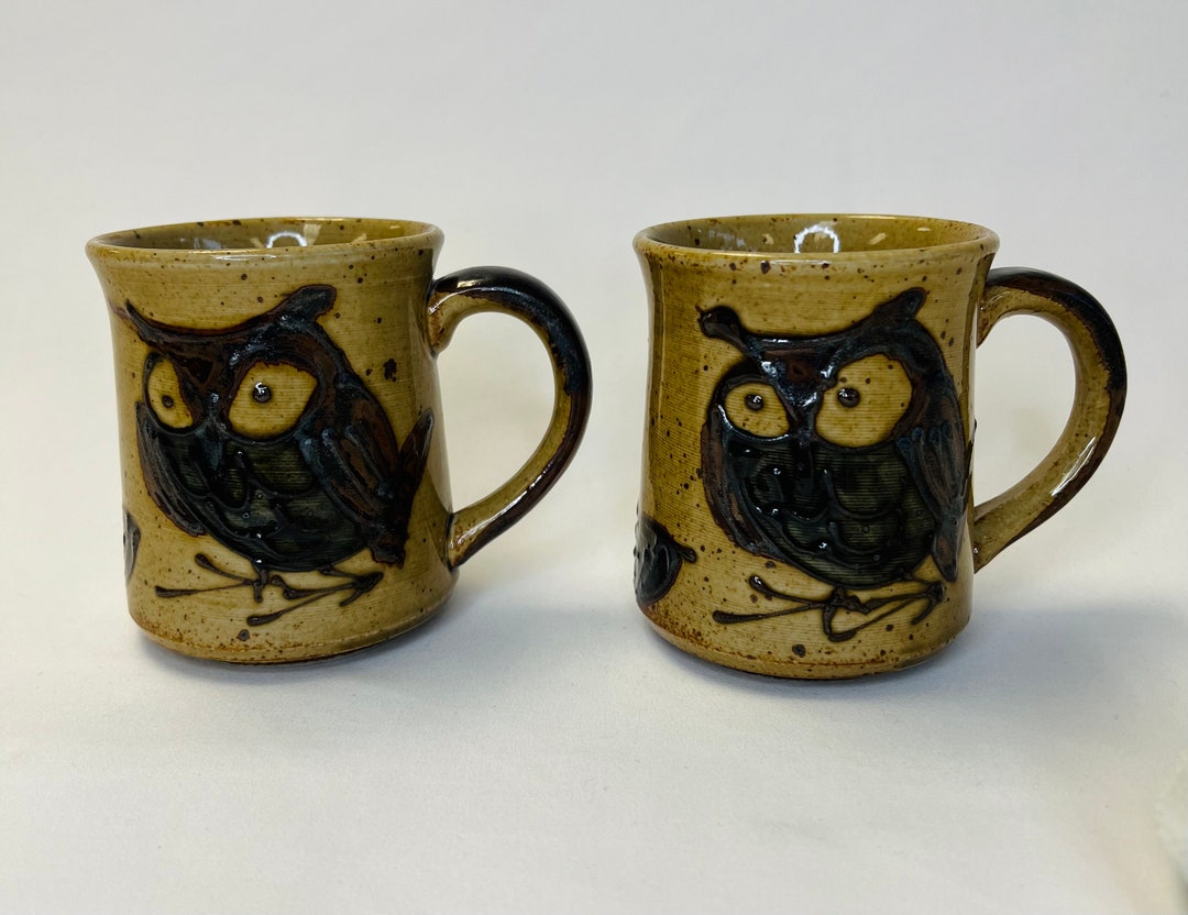 Owl Mugs/pair of Vintage Otagiri Ceramic Owl Mugs/three Dimensional ...
