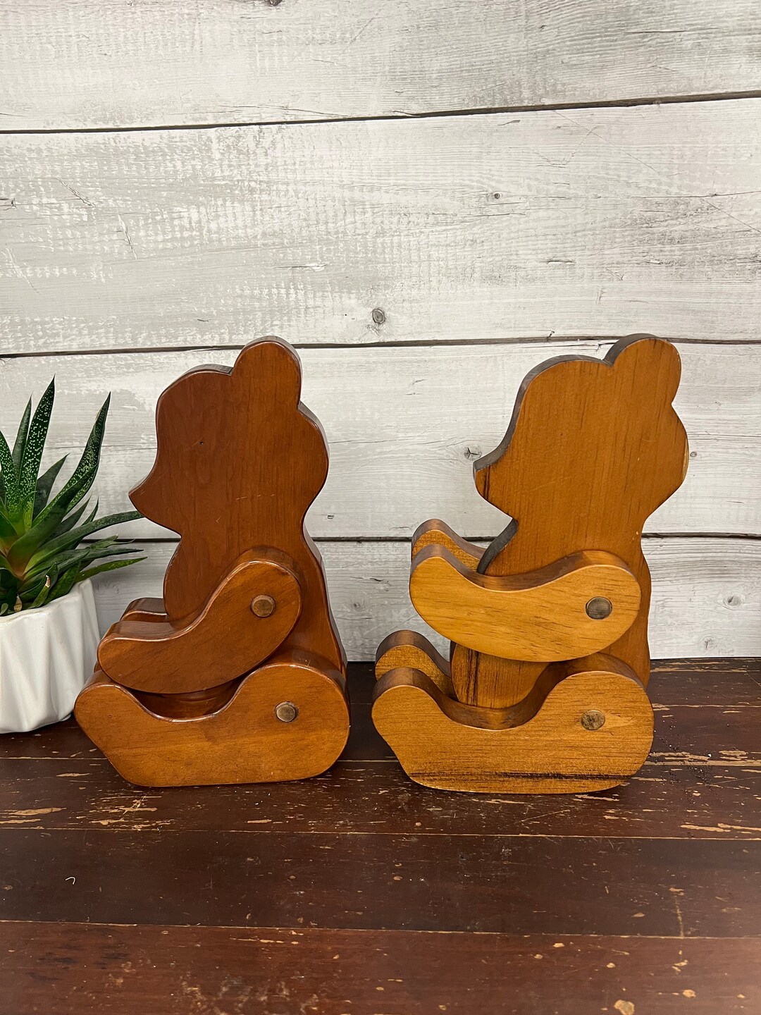 Vintage Handmade Carved Solid Wood Teddy Bears With Moveable Arms and ...