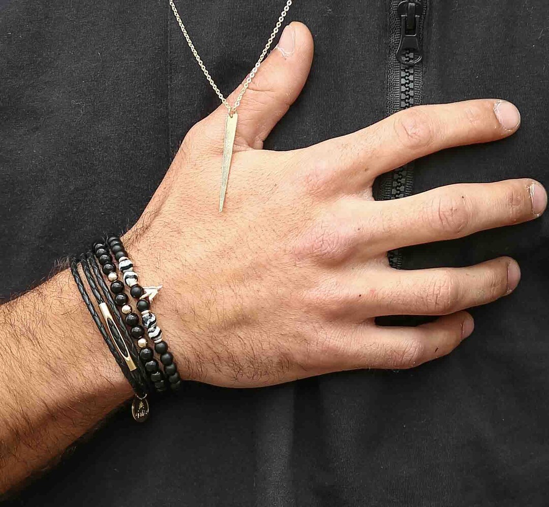 Men's Beaded Bracelet Set Men's Leather Bracelet - Etsy