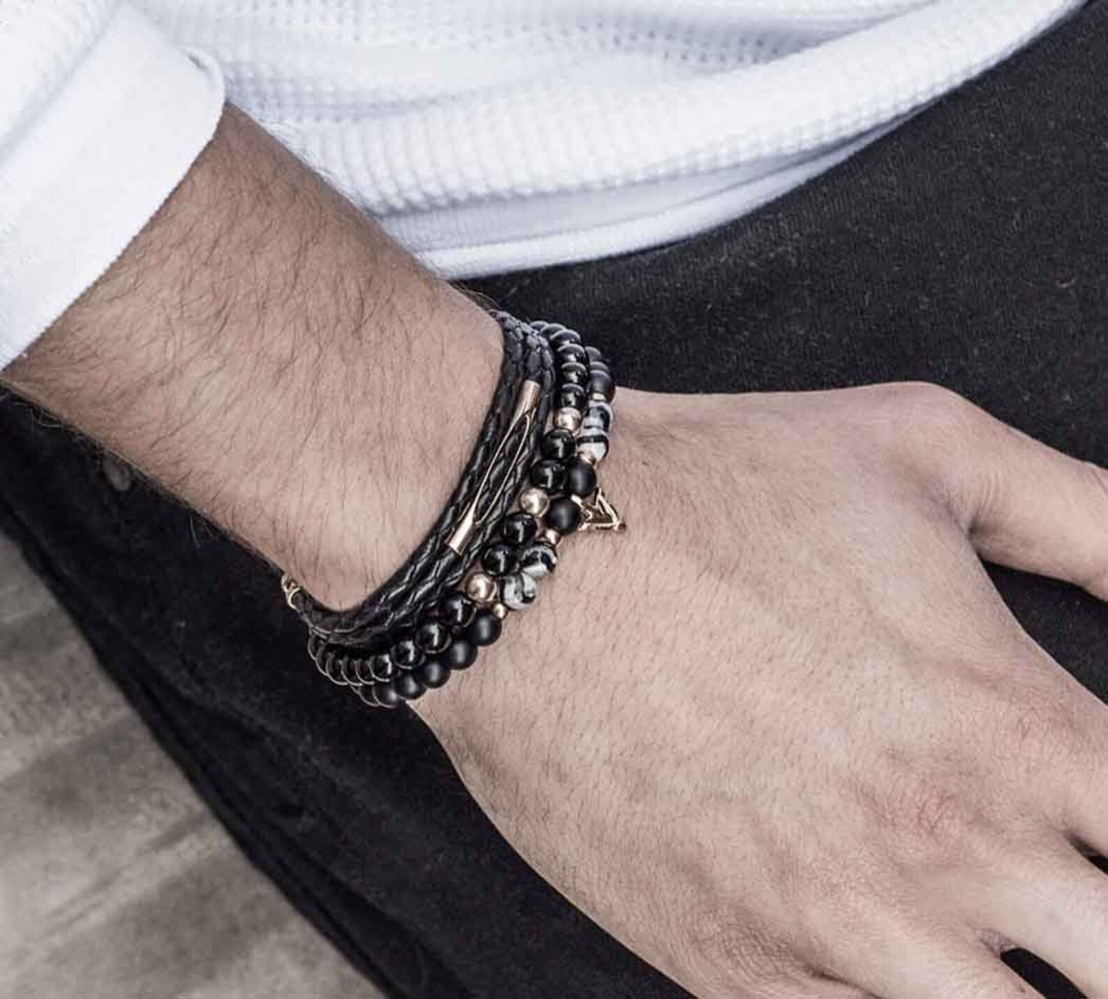 Men's Beaded Bracelet Set Men's Leather Bracelet - Etsy