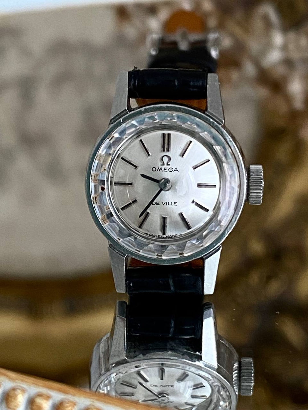 OMEGA Tiny Diamond Shape Glass Manual Wind Watch - Etsy
