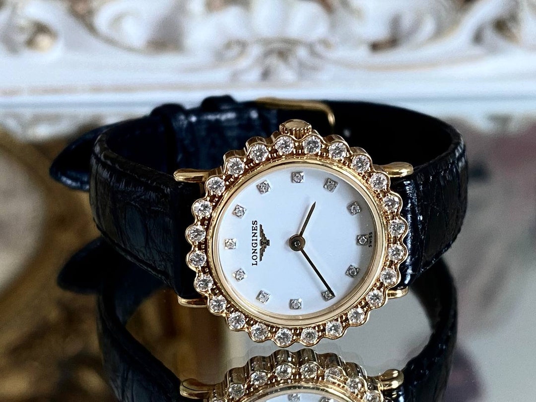 Longines 18k Solid Gold Flower Genuine Diamonds Quartz Watch - Etsy
