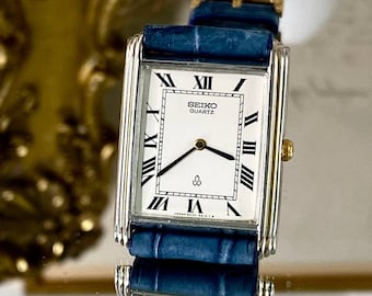 Retro 1987 Seiko Tank Roman Numeral Dial Gold Tone Tank Quartz Ladies Watch Reference SZZB18 W ...