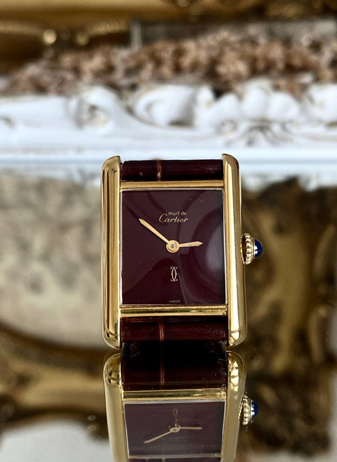 Cartier Tank Manual Wind Burgundy Wrist Watch With Box - Etsy