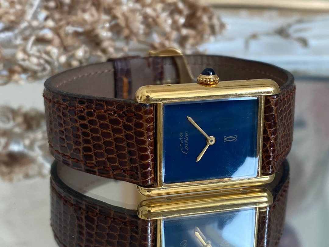 Cartier Tank Blue Dial Manual Wind Vintage LM Size Watch With Box - Etsy