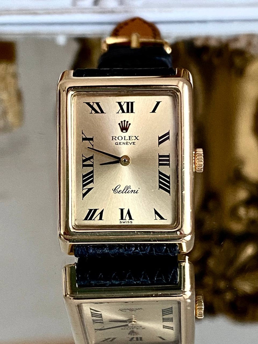 ROLEX 18k Solid Gold Rectangle Roman Rare Model Manual Wind With ...
