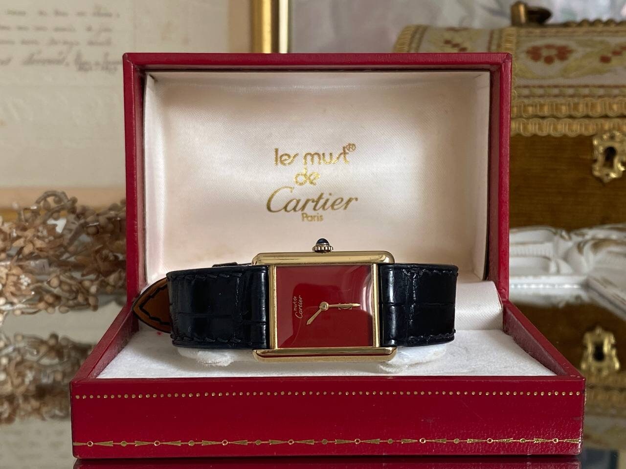 Rare Cartier Tank Red Dial Hand Manual Winding Solid Silver - Etsy