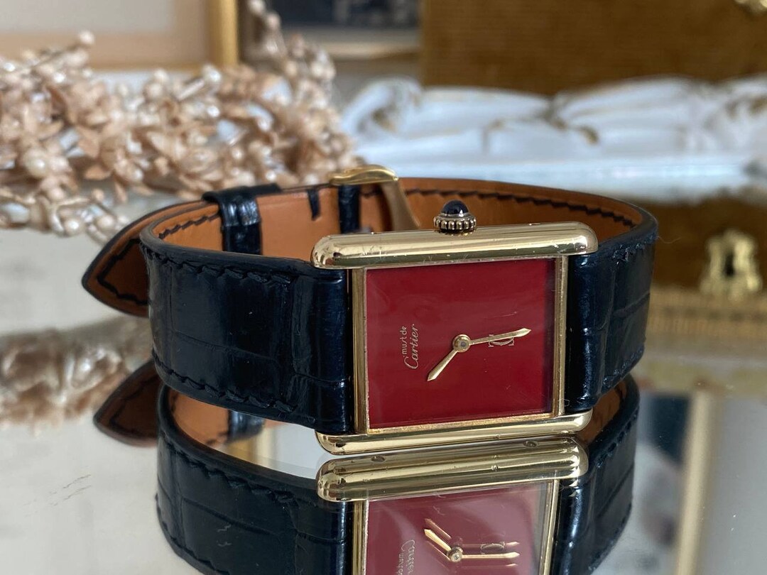 Rare Cartier Tank Red Dial Hand Manual Winding Solid Silver - Etsy