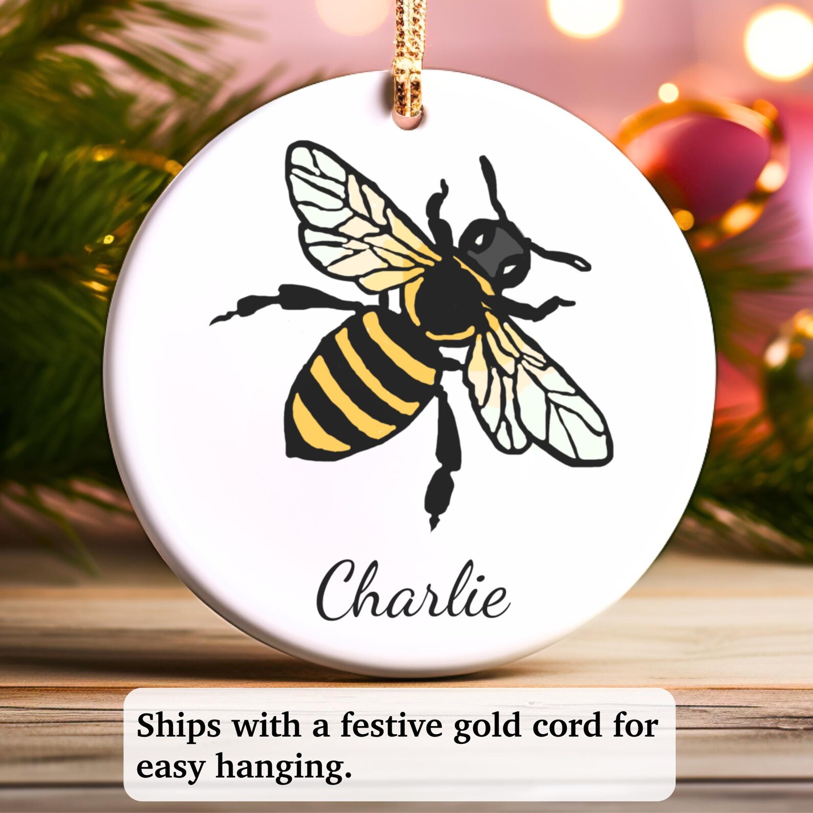 Personalized Bee Ornament, Bee Christmas Ornament, Bee Xmas Ornament ...