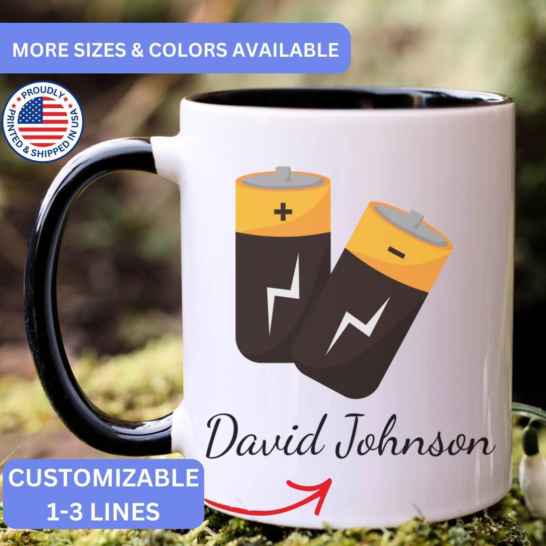 Personalized Battery Mug, Custom Battery Mug, Battery Gift, Battery ...