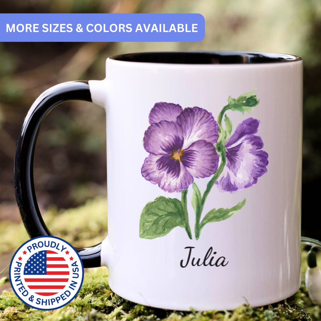 February Personalized Birth Flower Mug Violet Name Mug, Violet Birth ...