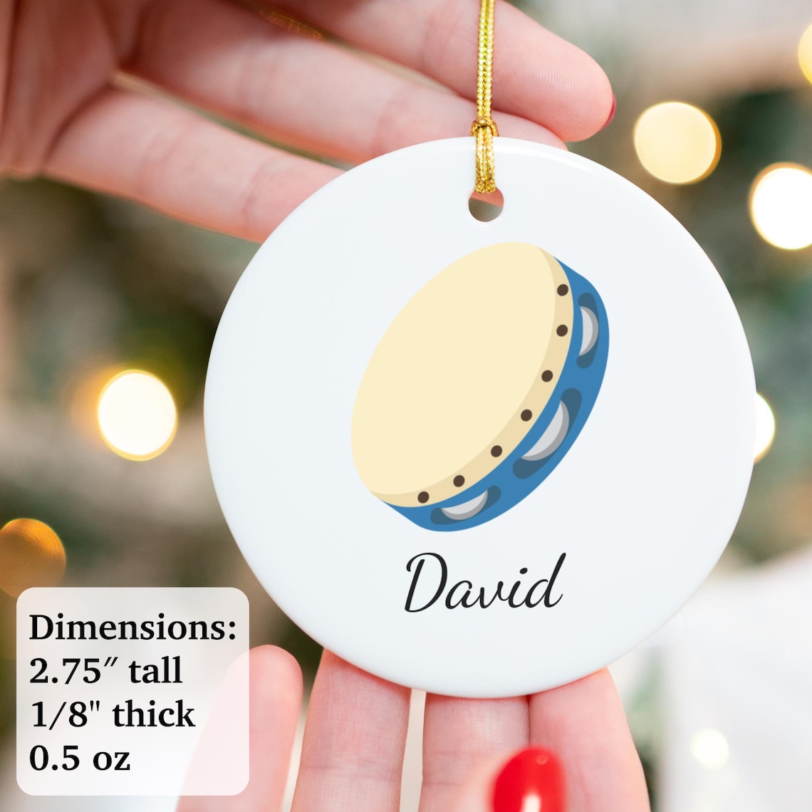 Tambourine Ornament, Tambourine Personalized Ornament, Tambourine ...