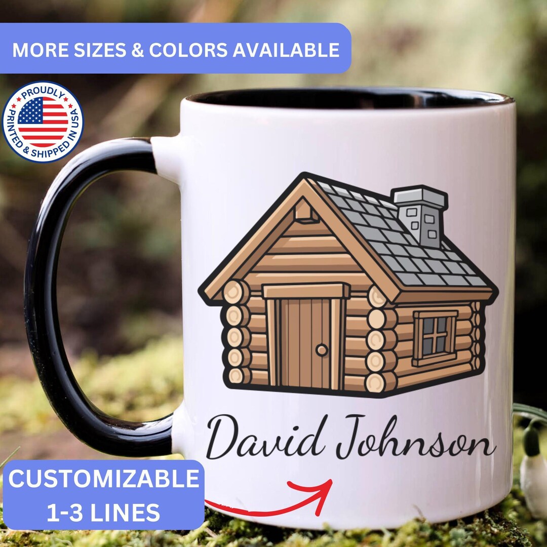 Personalized Log Cabin Mug, Custom Log Cabin Mug, Log Cabin Gift, Log ...