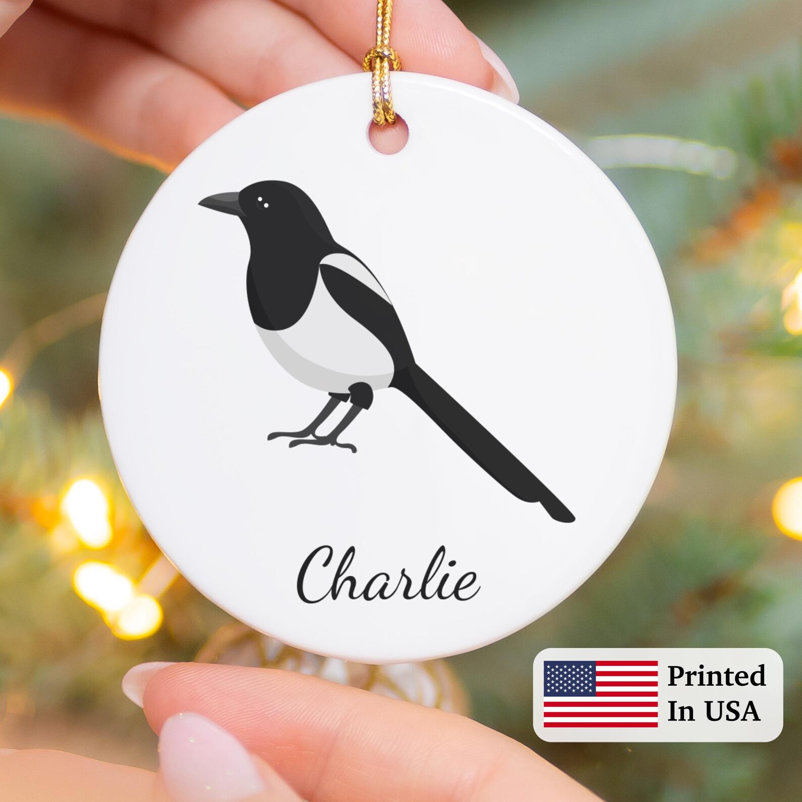 Personalized Magpie Ornament, Magpie Christmas Ornament, Magpie Xmas ...
