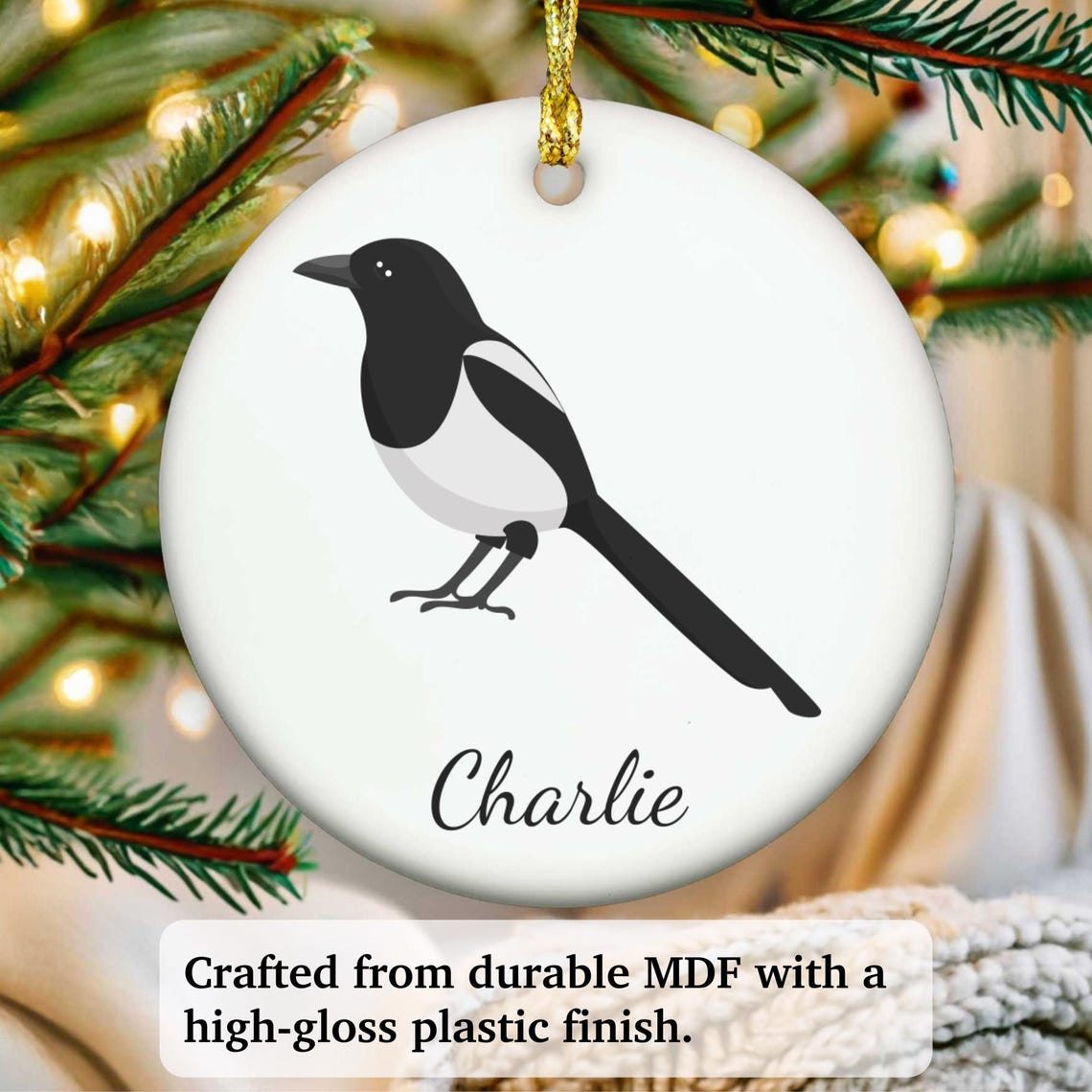 Personalized Magpie Ornament, Magpie Christmas Ornament, Magpie Xmas ...