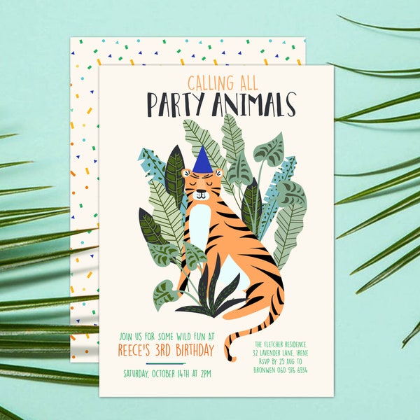 Tiger Birthday Party Invitations - Etsy