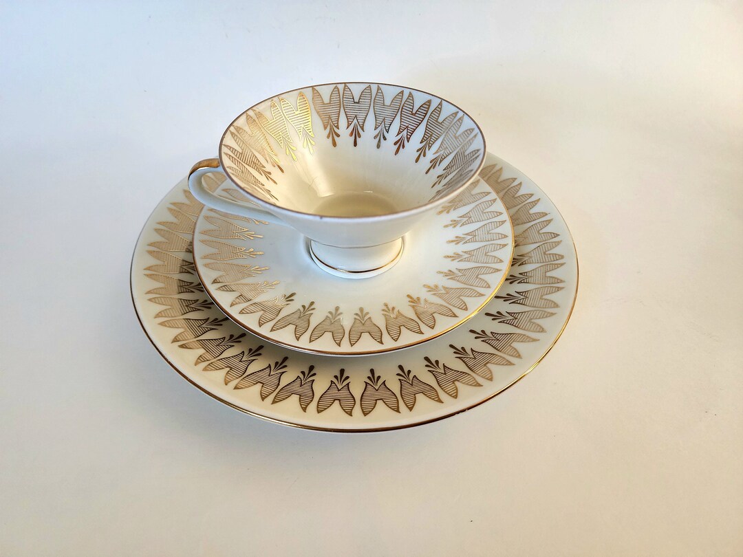 Vintage Bavaria Fine China, Tea Trio Set, Plate, Saucer, Cup, Gold on Ivory. - Etsy