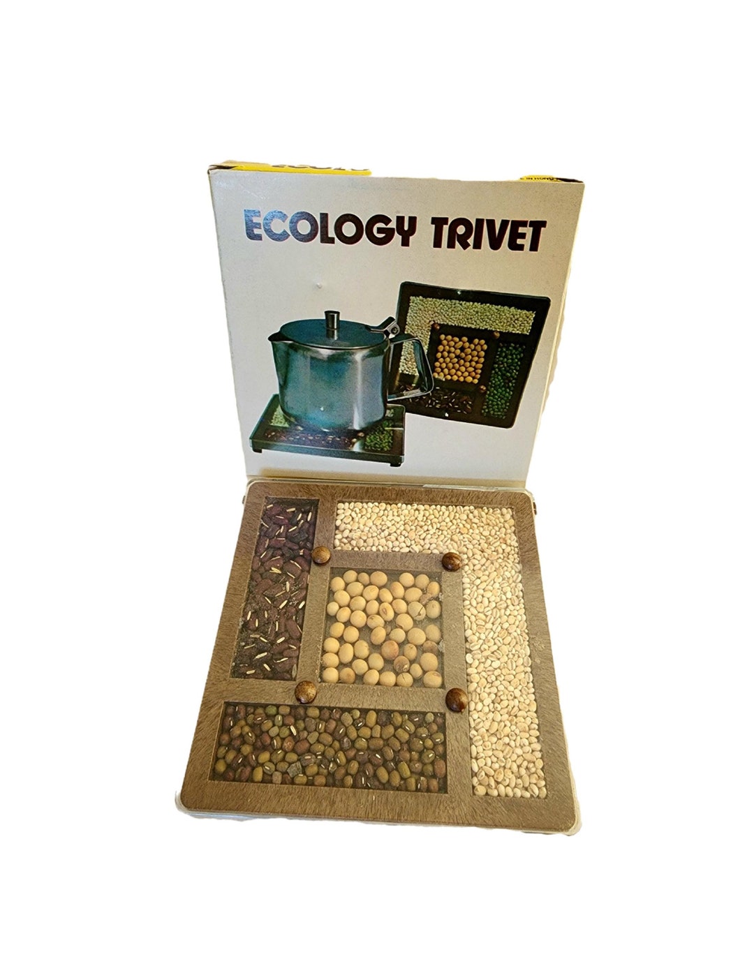 1975 NIB, Ecology Trivet, Plastic With Natural Beans Inside. New in Box ...