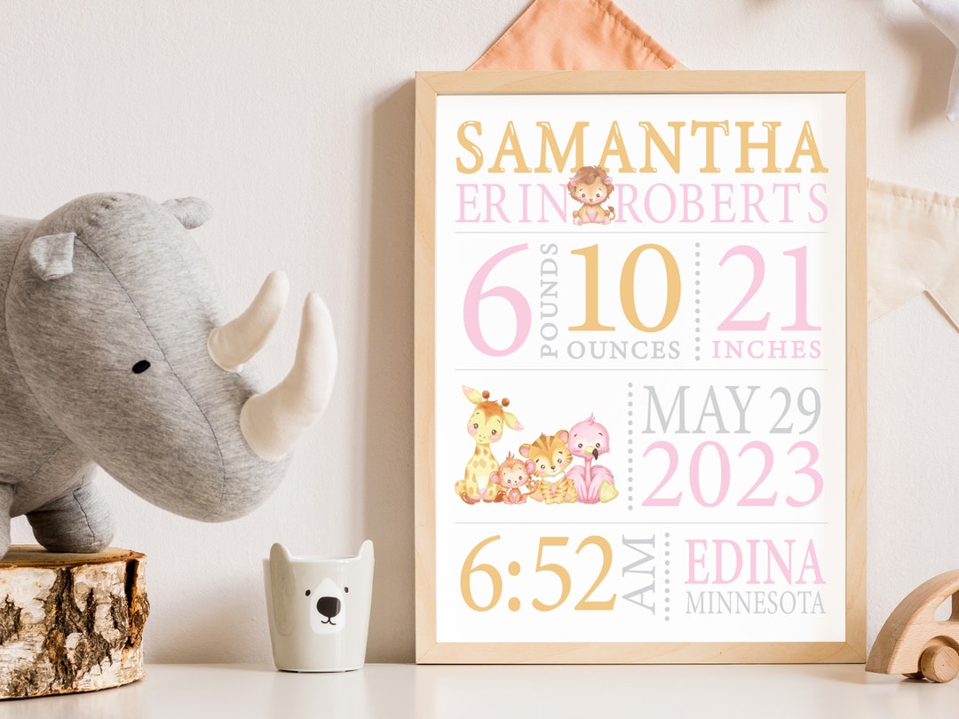 Newborn Baby Stats Poster - Jungle Animals - Etsy