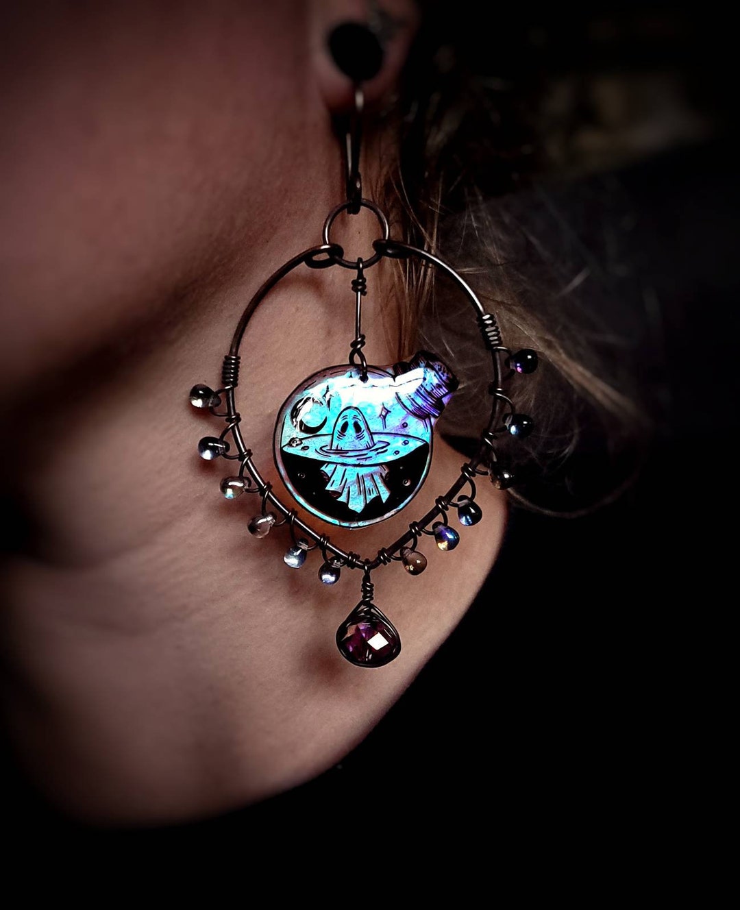 Ghost Spell Bottle Rainbow Glass Earrings Dangle Earrings Hoops Glass ...