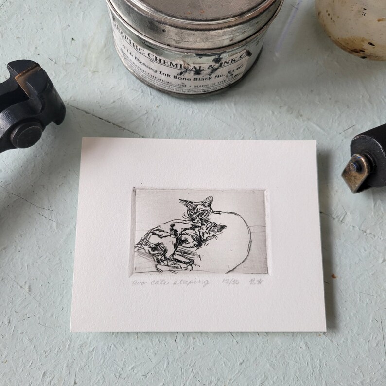 Two Cats Sleeping Original Limited Edition Etching by Alan Larkin - Etsy