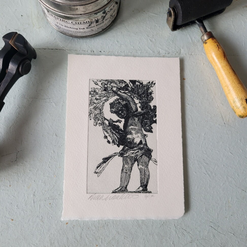 Putto With Wreath - Original Limited Edition Etching by Alan Larkin - Etsy