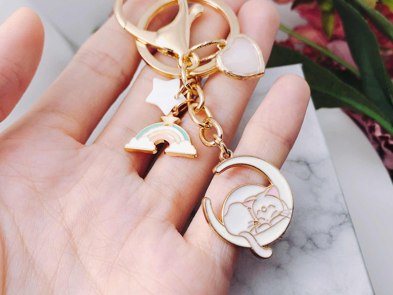 Kawaii aesthetic keychain rainbow charms key chain cute | Etsy