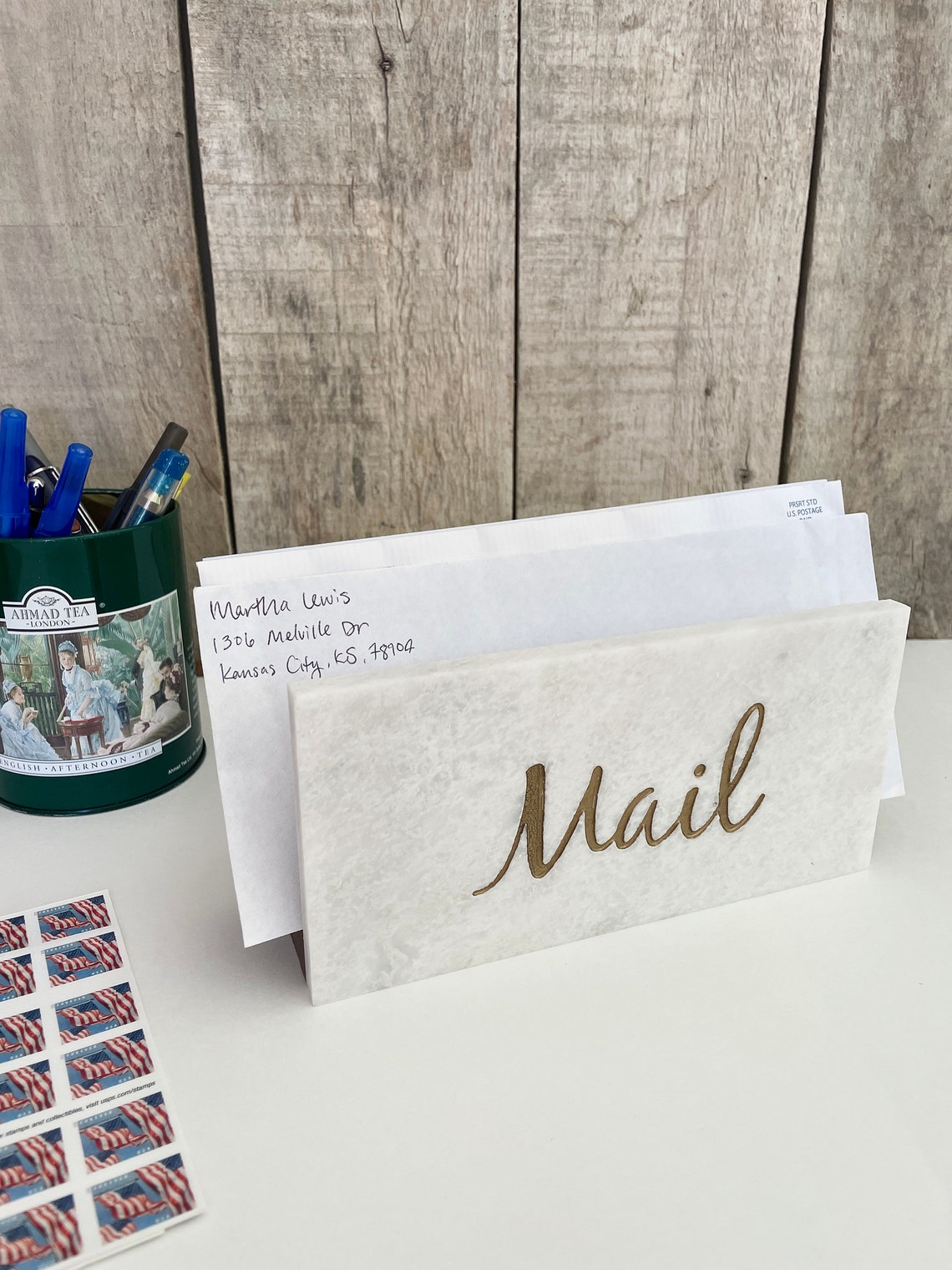 Bill Organizer Desk Marble Holder Paperwork Organization Office Gift ...