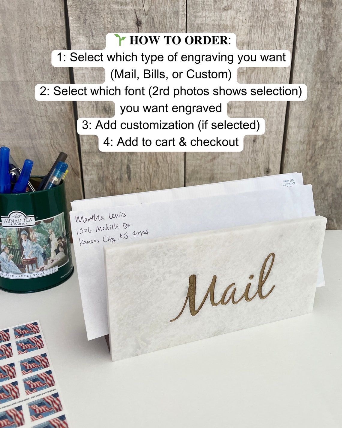 Bill Organizer Desk Marble Holder Paperwork Organization Office Gift ...