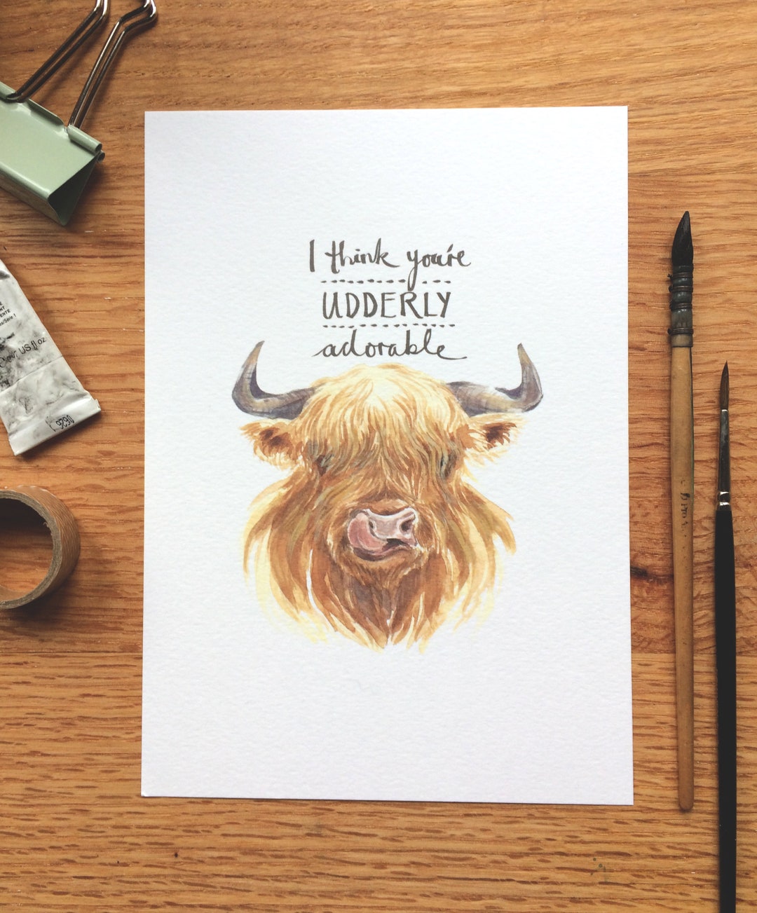 Scottish Highland Cow Pun Illustrated Watercolour Painting Art Print ...