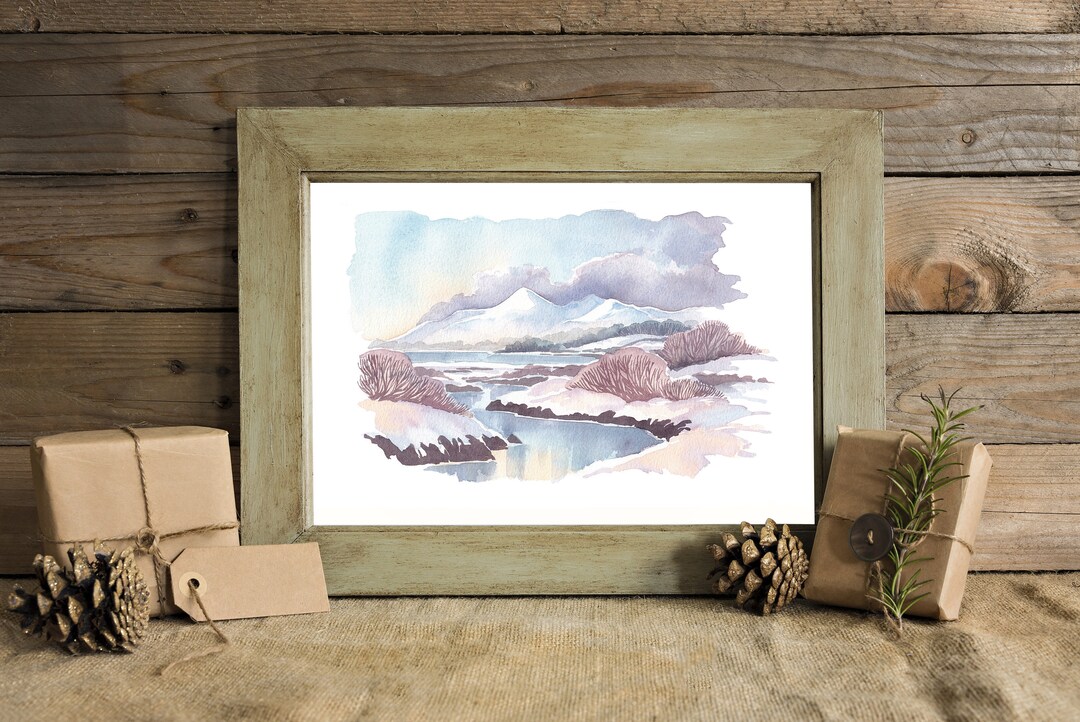 Snow on the Hills: A Wintry Mourne Mountain Illustration Print ...