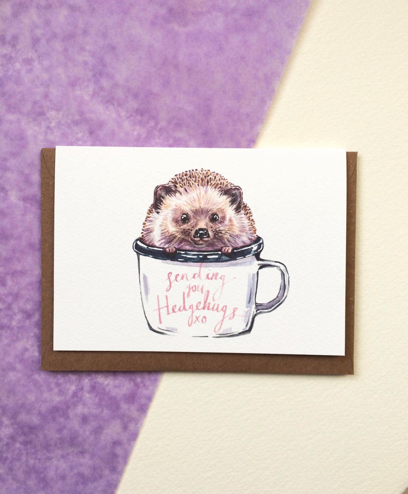 Hedgehog Cute Greeting Card. Sending You Hedge-hugs - Etsy