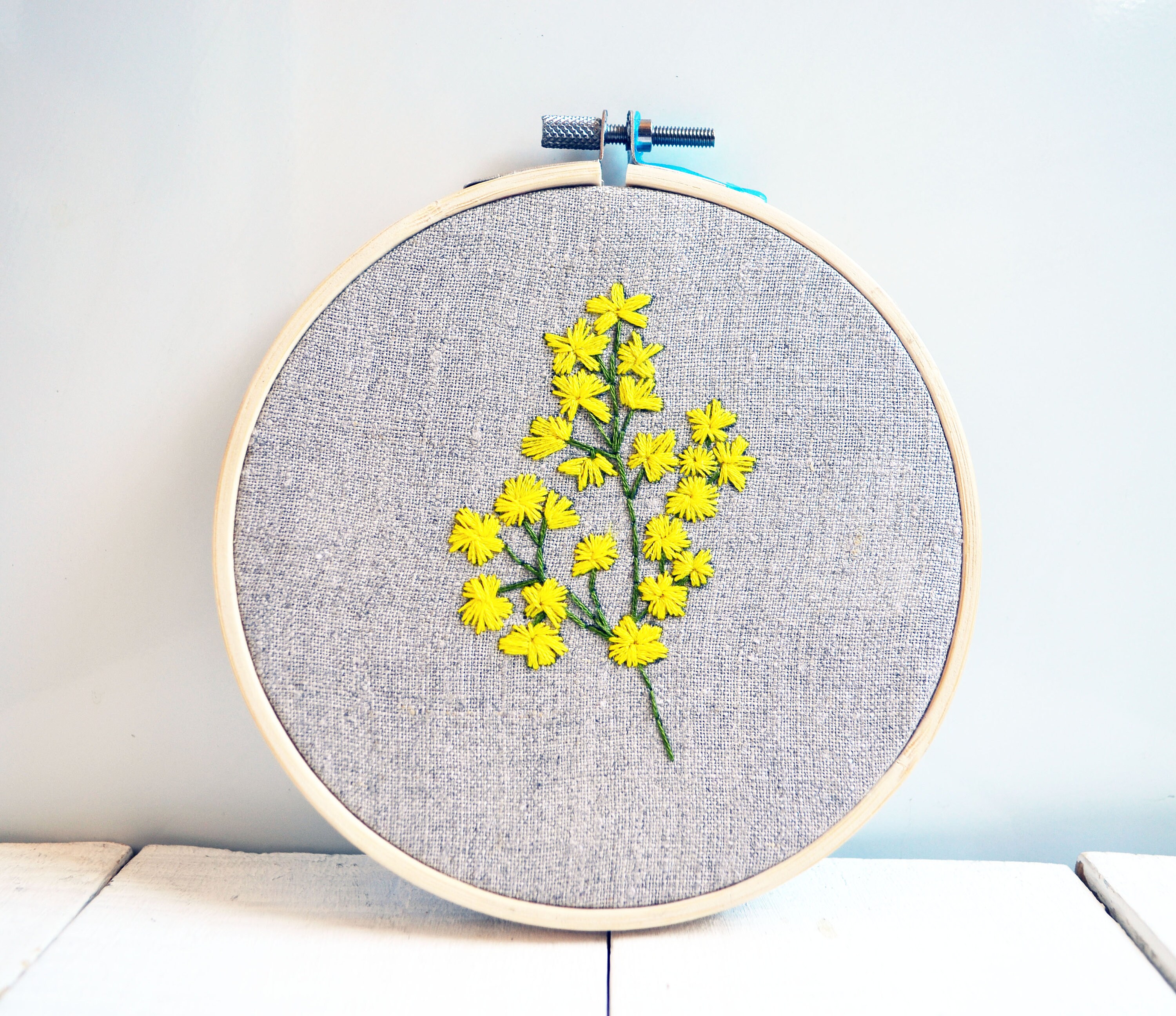 Floral embroidery hoop art Yellow flowers embroidered Herbal | Etsy