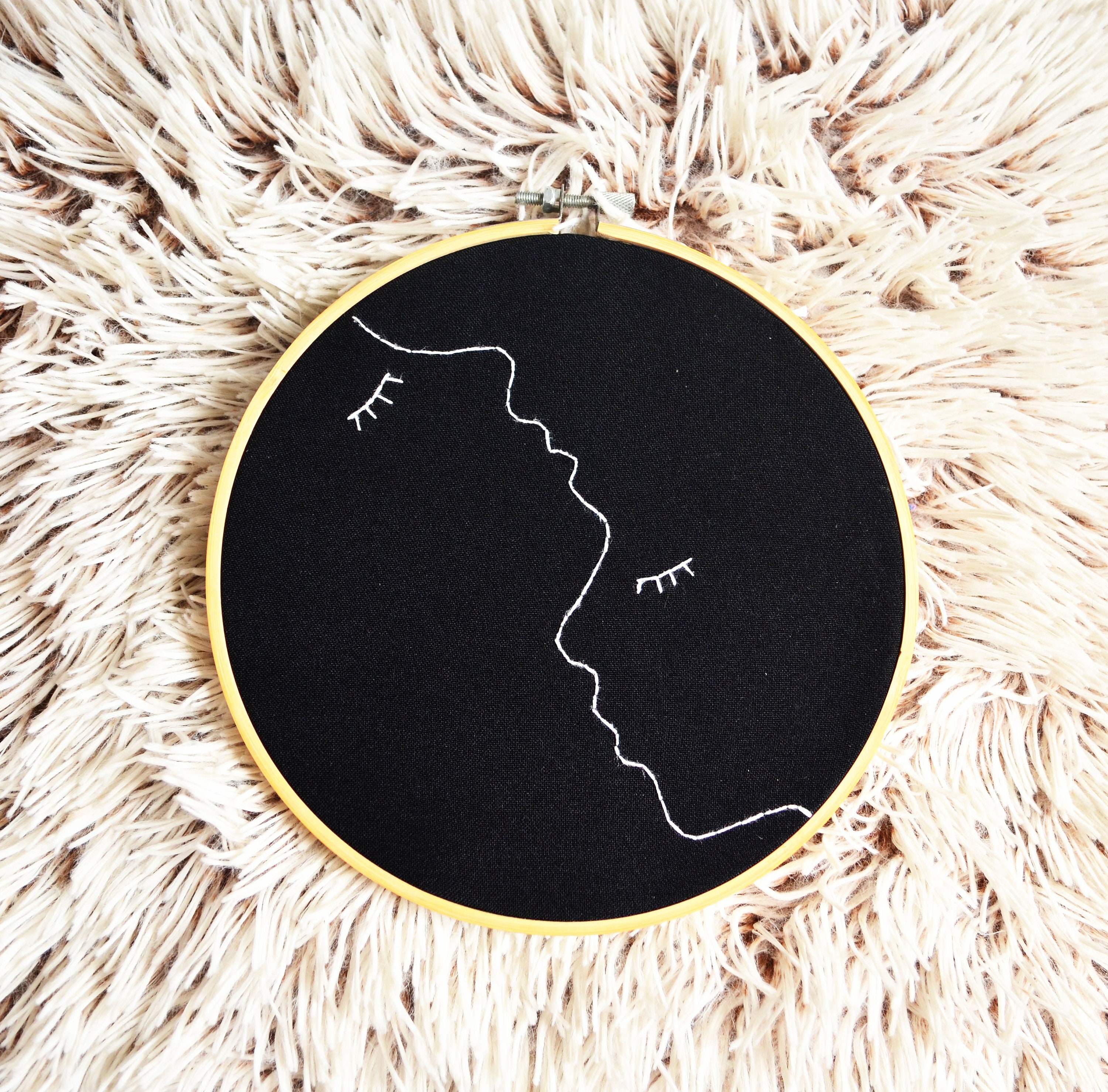 Contemporary Black Embroidery Hoop Art One Line Drawing Hand | Etsy