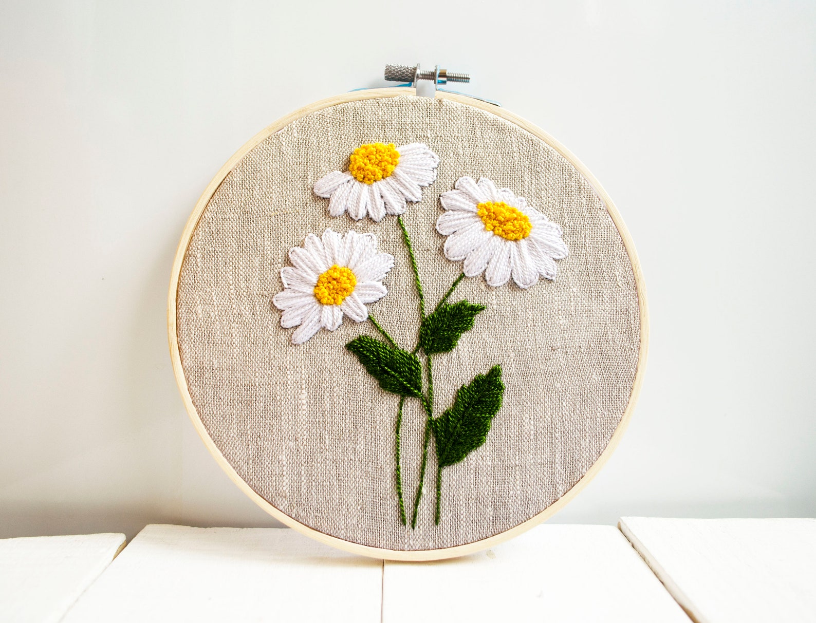 Daisy flowers embroidery hoop art hand embroidered daisy | Etsy