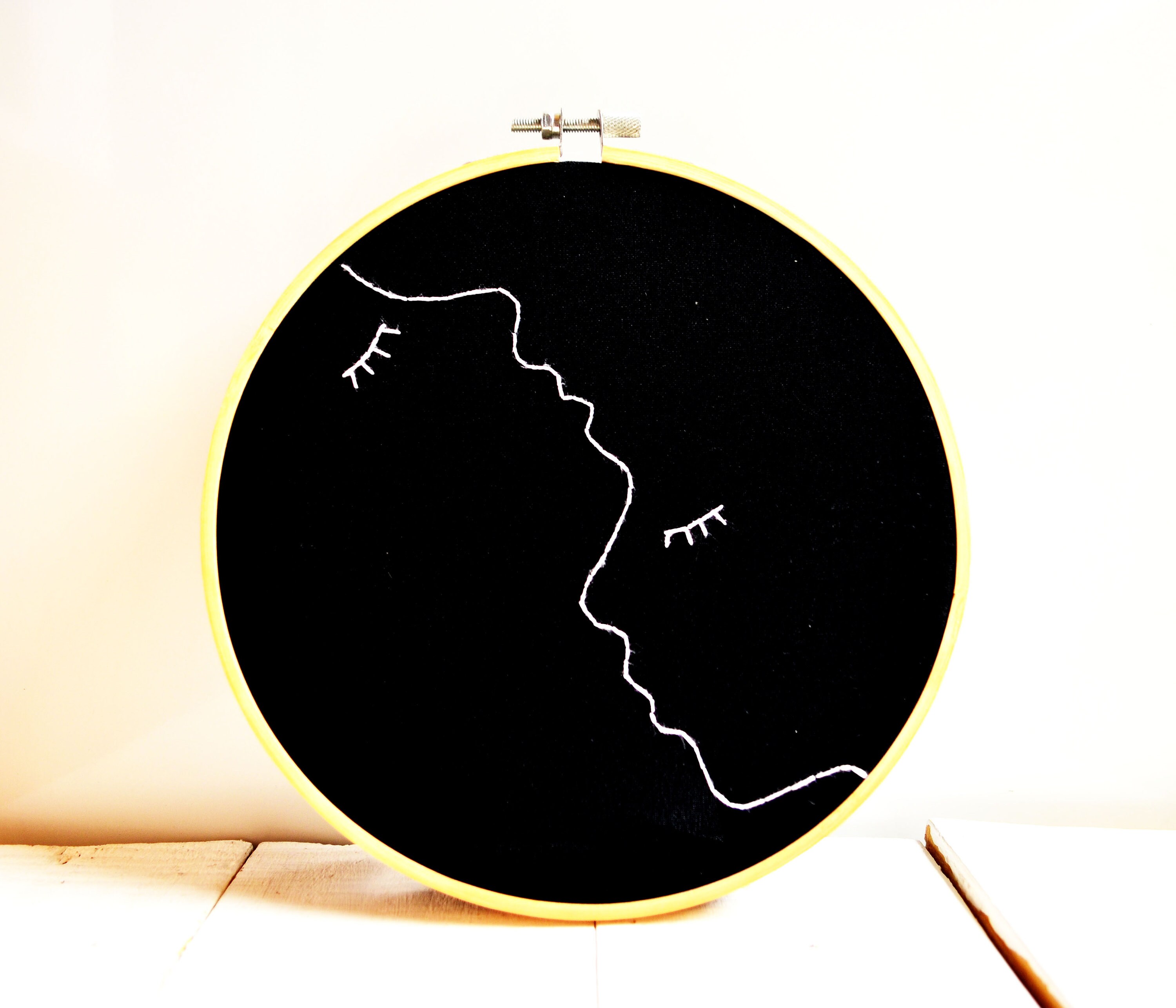 Contemporary Black Embroidery Hoop Art One Line Drawing Hand | Etsy