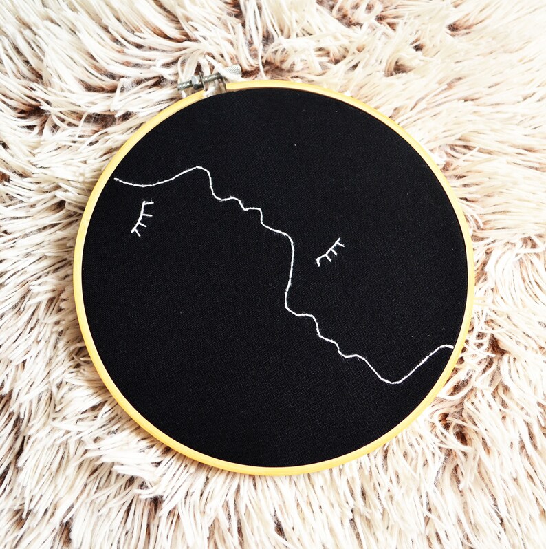 Contemporary Black Embroidery Hoop Art One Line Drawing Hand | Etsy