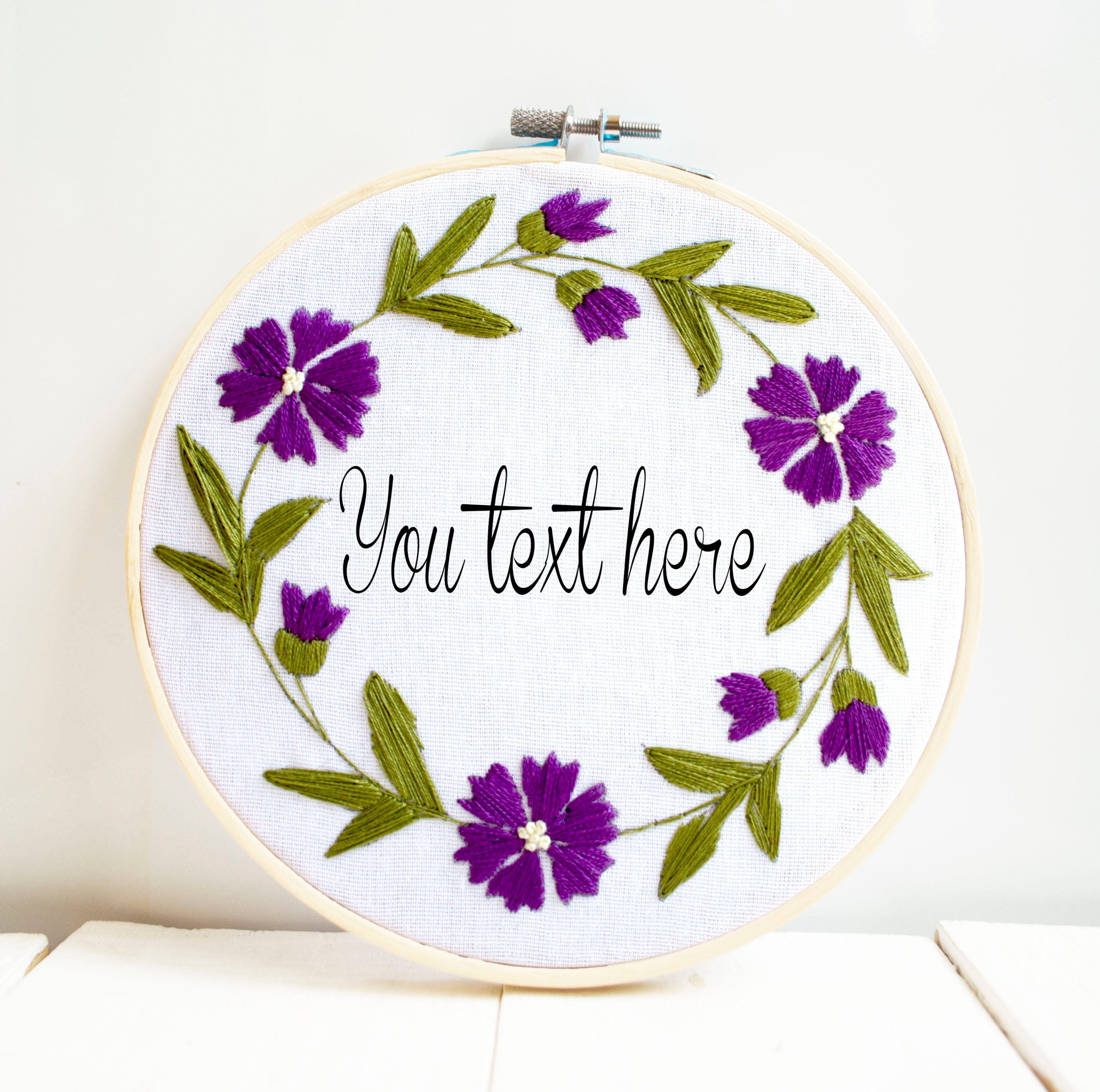 Custom embroidery hoop art Purple flowers wreath Personallized | Etsy