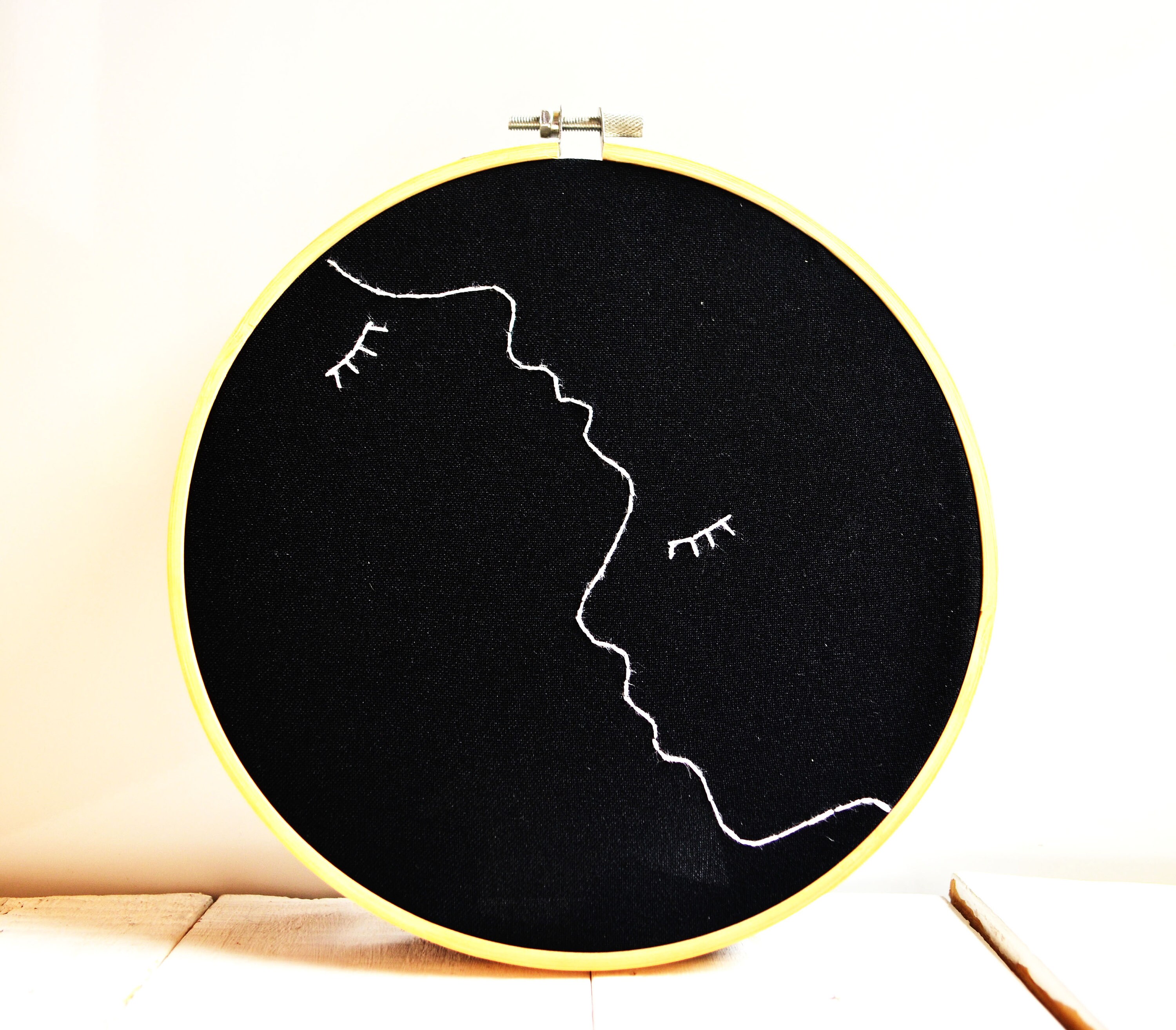 Contemporary Black Embroidery Hoop Art One Line Drawing Hand | Etsy