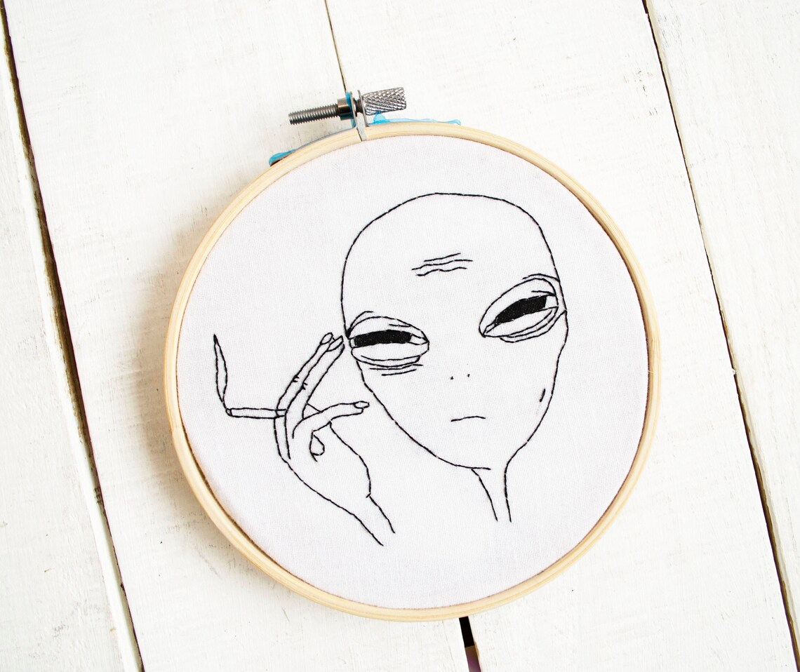 UFO Alien Decor Embroidery Alien Cross Stitch Alien Art Ufo | Etsy