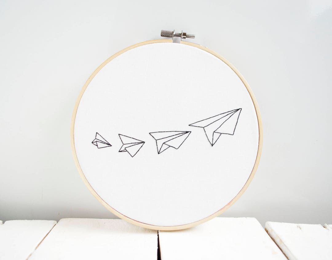 Paper Airplane Home Decor Embroidery Hoop Art Fiber Arts Wall Hanging ...